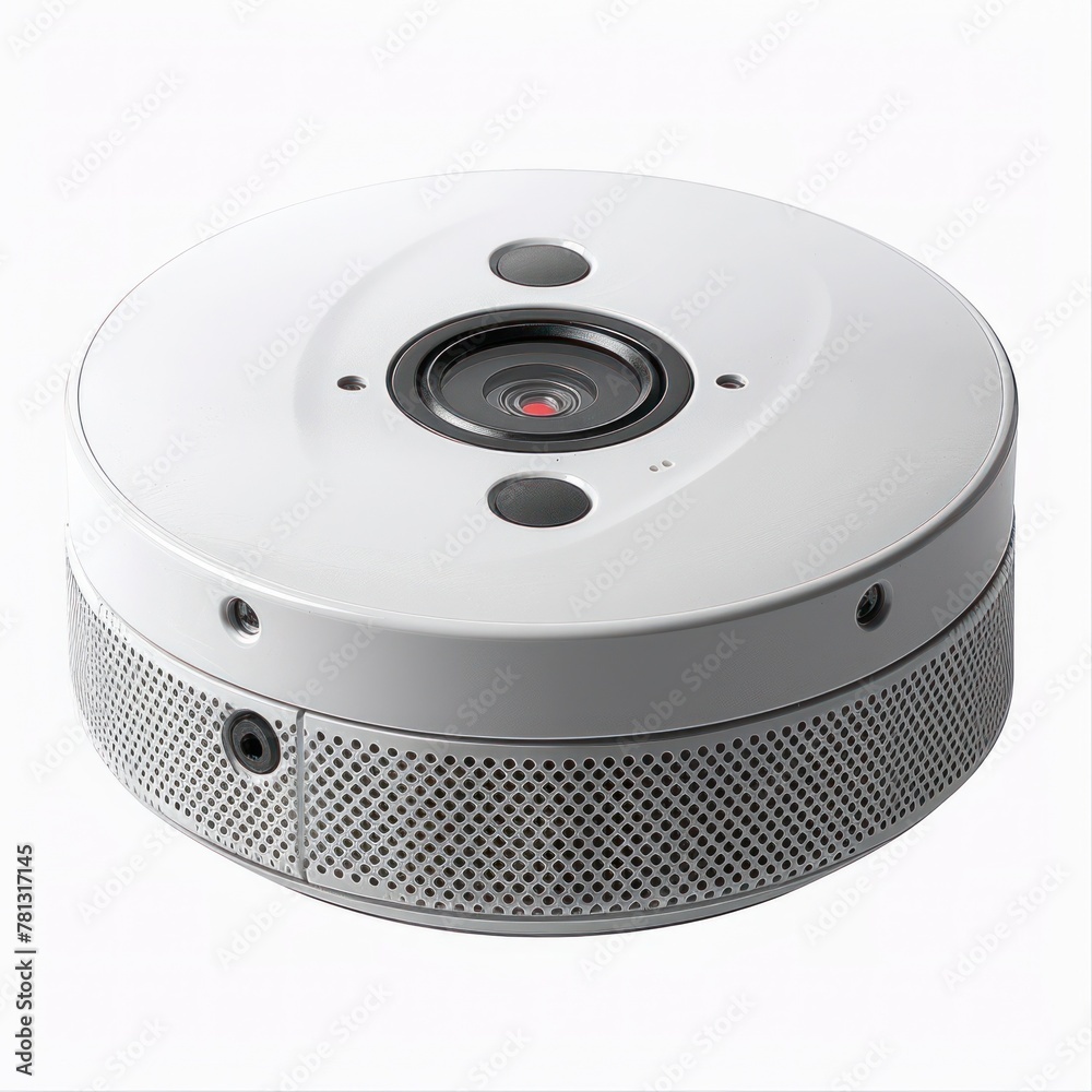 A photograph showcases a commercial smoke detector, emphasizing its ...