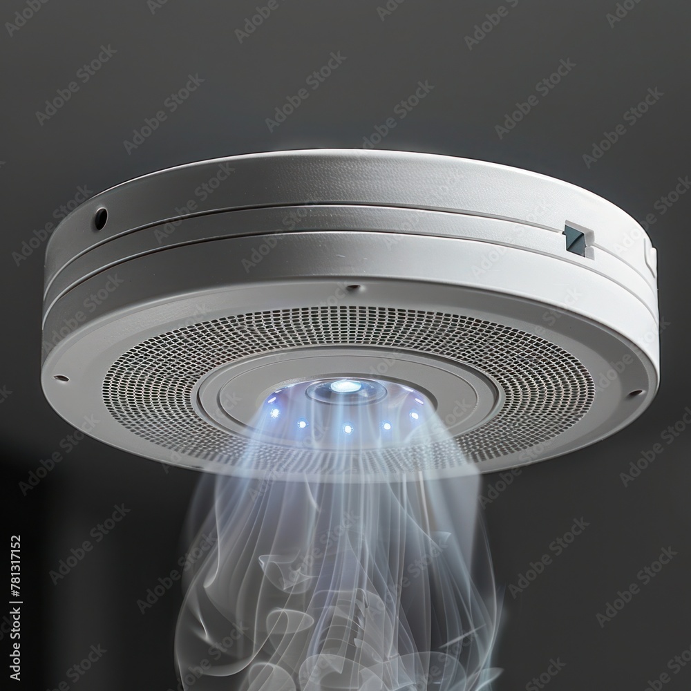 A photograph showcases a commercial smoke detector, emphasizing its ...