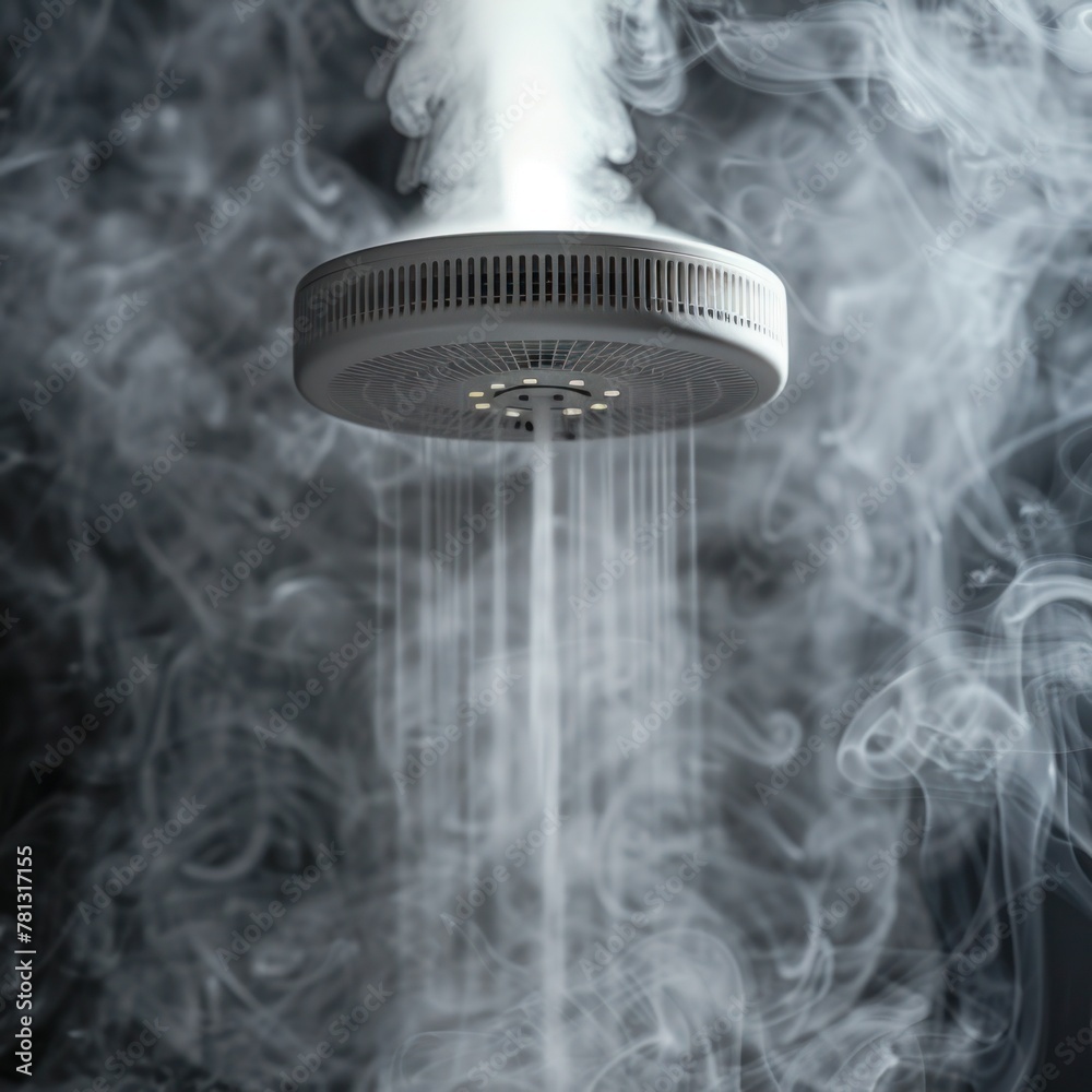 A photograph showcases a commercial smoke detector, emphasizing its ...