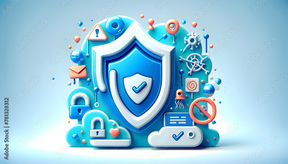 3D Icon of Phishing Shield Emblem: Robust Protection Against Phishing ...