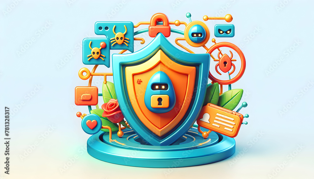 3D Cyber Security Emblem: Phishing Shield Protection Icon with Robust ...