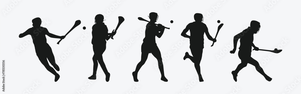 Poster silhouette set of hurling sport. vector illustration. – Wall Art ...