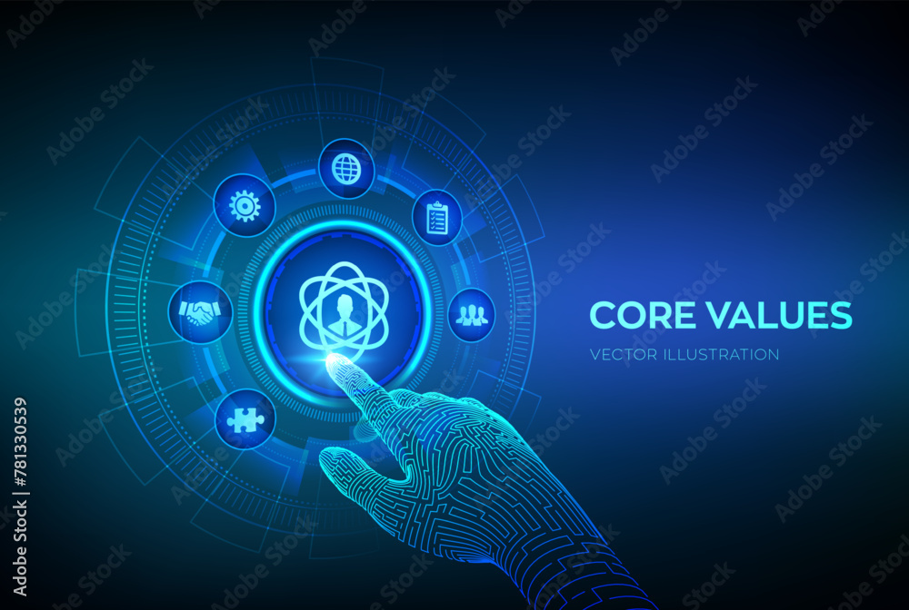 Core Values. Responsibility Ethics Goals Company concept on virtual ...