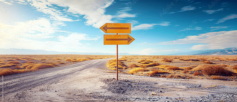 Business decision design concept with a big road sign, signpost in the ...