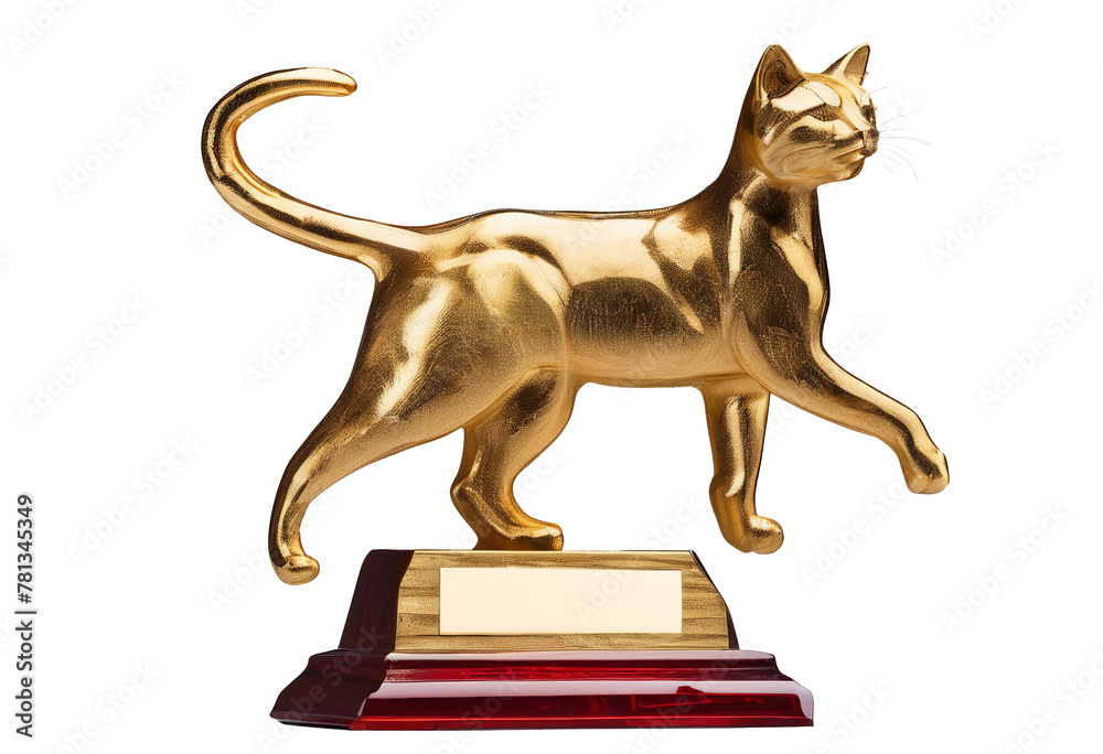 Golden Cat Trophy on a Transparent Background, Perfect for Design ...