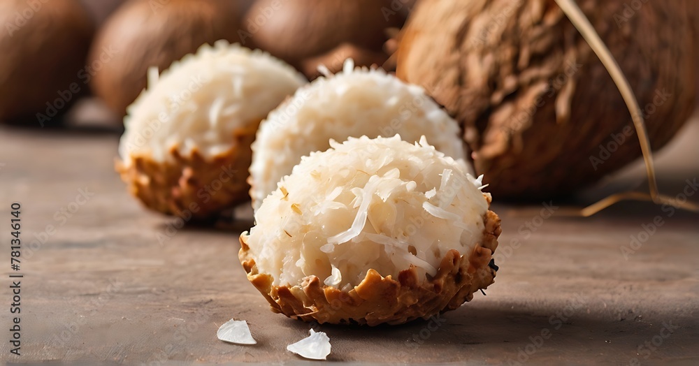 a stunning realistic food photograph featuring a Coconut Macrons ...
