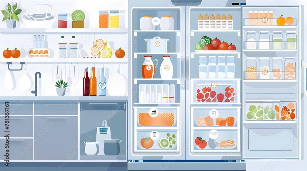 Neatly Organized Refrigerator with Labeled Food Safety Zones for ...