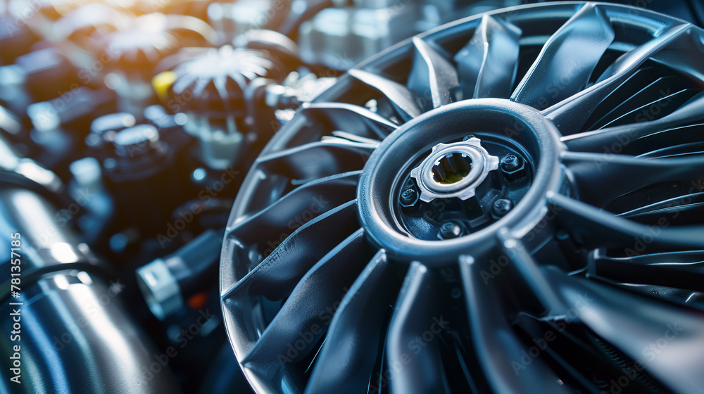 Modern system of cooling with a large fan blades from the car engine ...