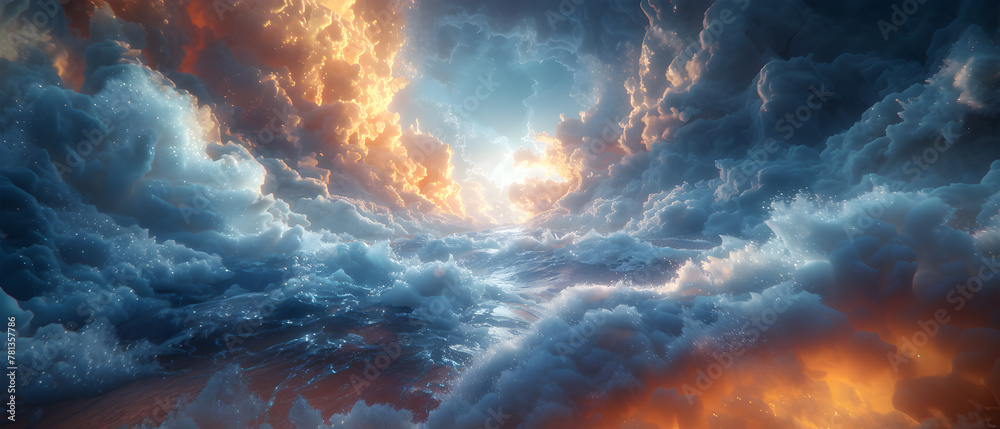 64k, 8k widescreen, 21:9, cloud skyscape, Fiery Sky and Water Blend, A ...