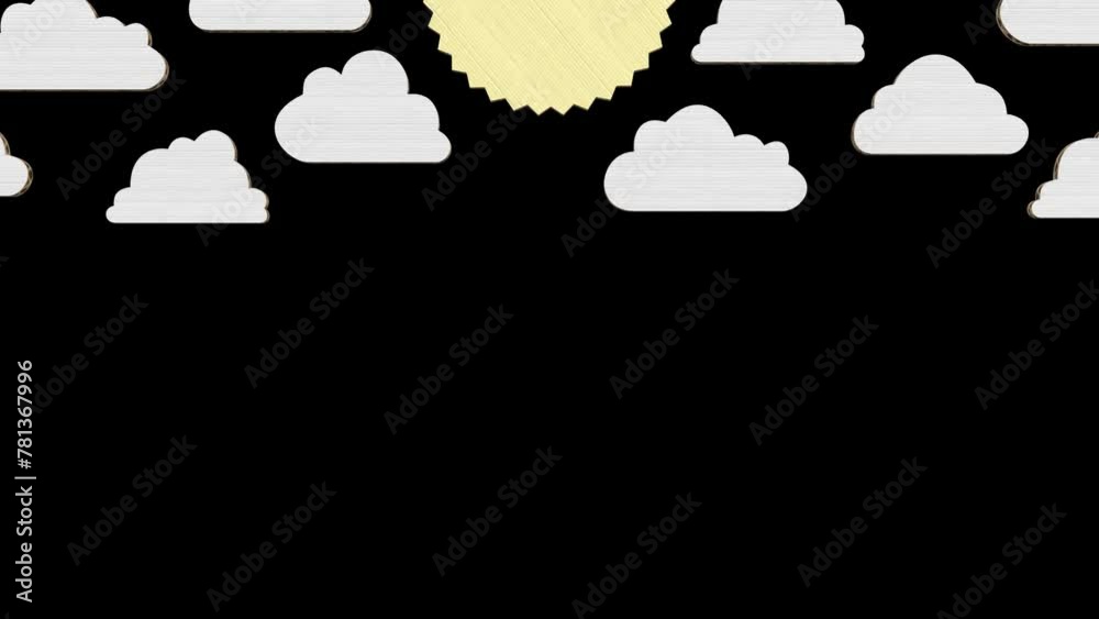 Sun and Clouds smooth and aesthetic Cardboard animation on transparent ...