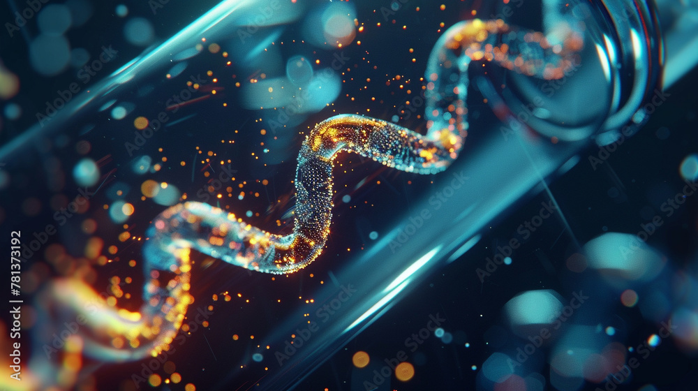 A 3D animation backdrop highlighting a magnified view of DNA strands ...