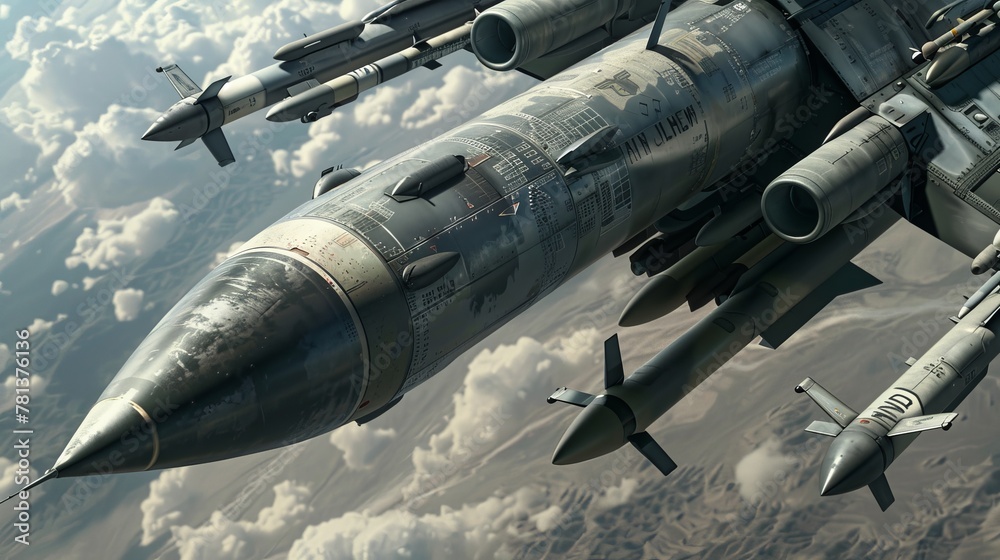 Detailed 3D visualization of a missile being loaded onto a fighter ...