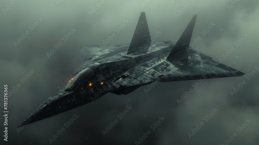 Stylized illustration depicting a stealth fighter executing a covert ...