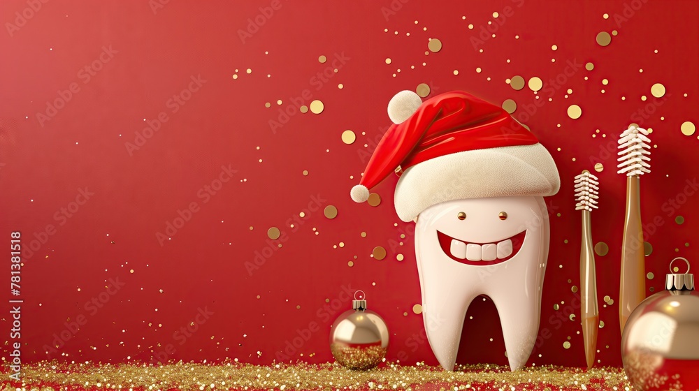 Christmas dental clinic design with smiling teeth and Santa Claus hat ...