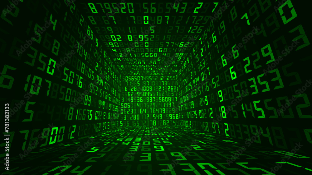 Big Data 3D Matrix Digital Numbers. Quantum Computer CPU Core Code Concept Background. 3D ...