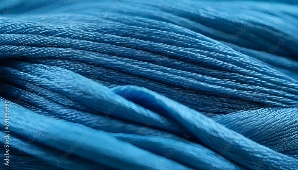 Abstract fabric texture background, close up picture of purssian blue color thread, macro image ...