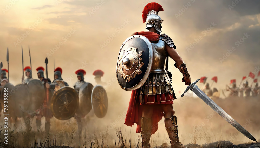 Roman male legionary (legionaries) wear helmet with crest, gladius ...