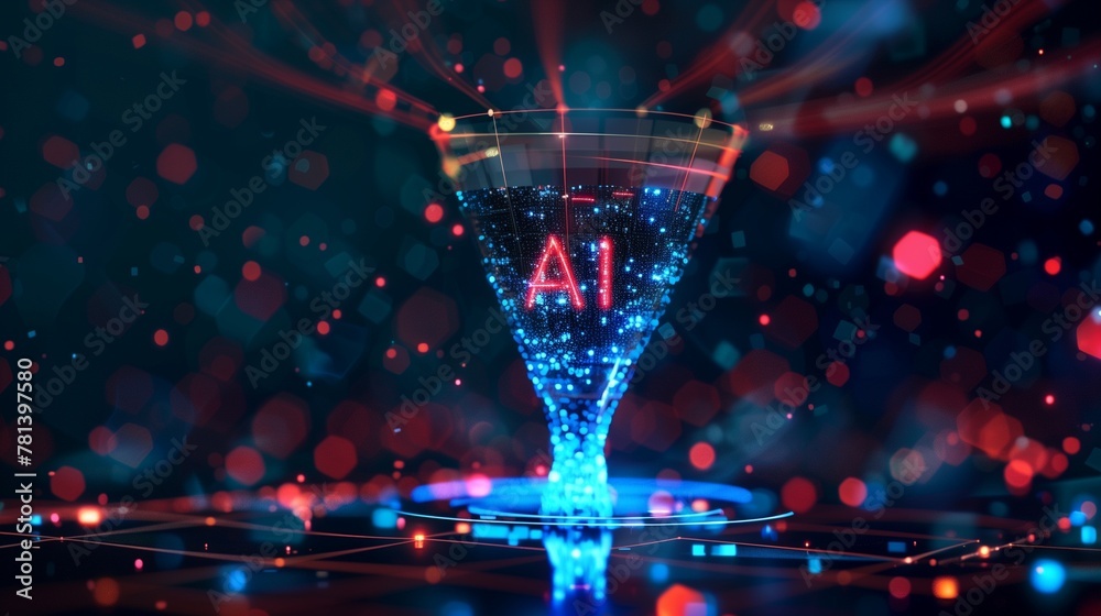 Large data funnel with the AI prominently displayed, symbolizing the ...
