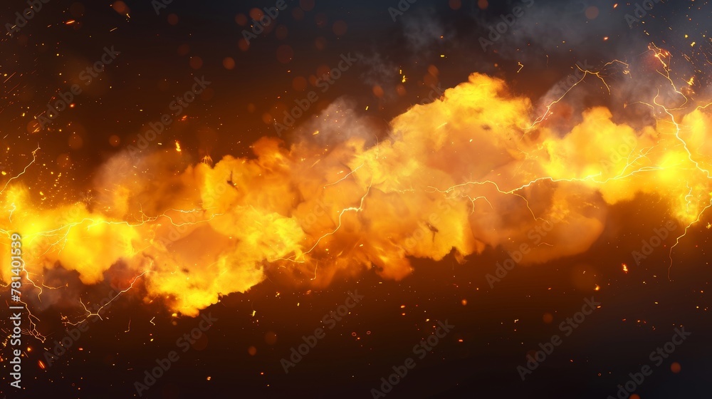 Lightning striking yellow smoke on transparent background. Abstract ...