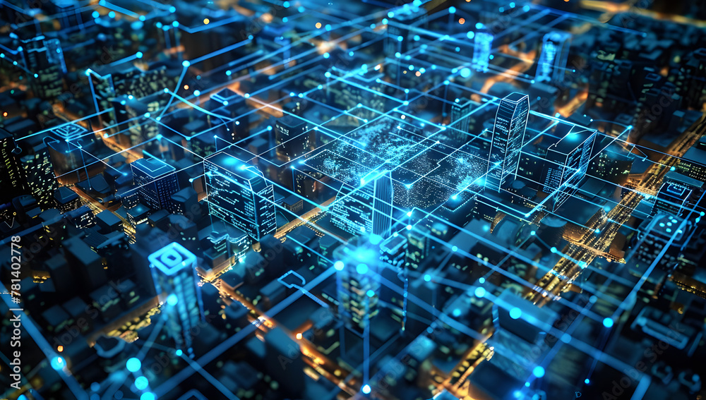 Smart City Blueprint: Digital Map Showcasing Futuristic Urban ...