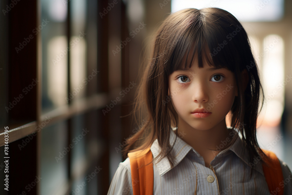 Generative AI photo of cute asian preteen kid wear uniform against ...