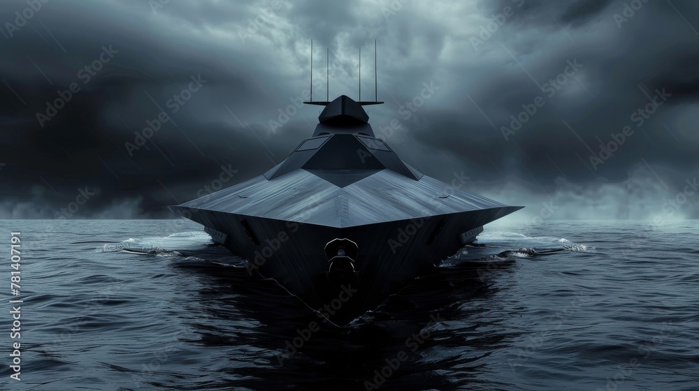 Stealth ship on turbulent seas, merging with the stormy environment ...