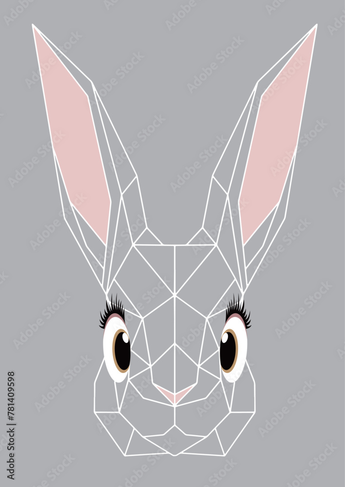 Vector isolated one single origami polygonal rabbit hare bunny head ...
