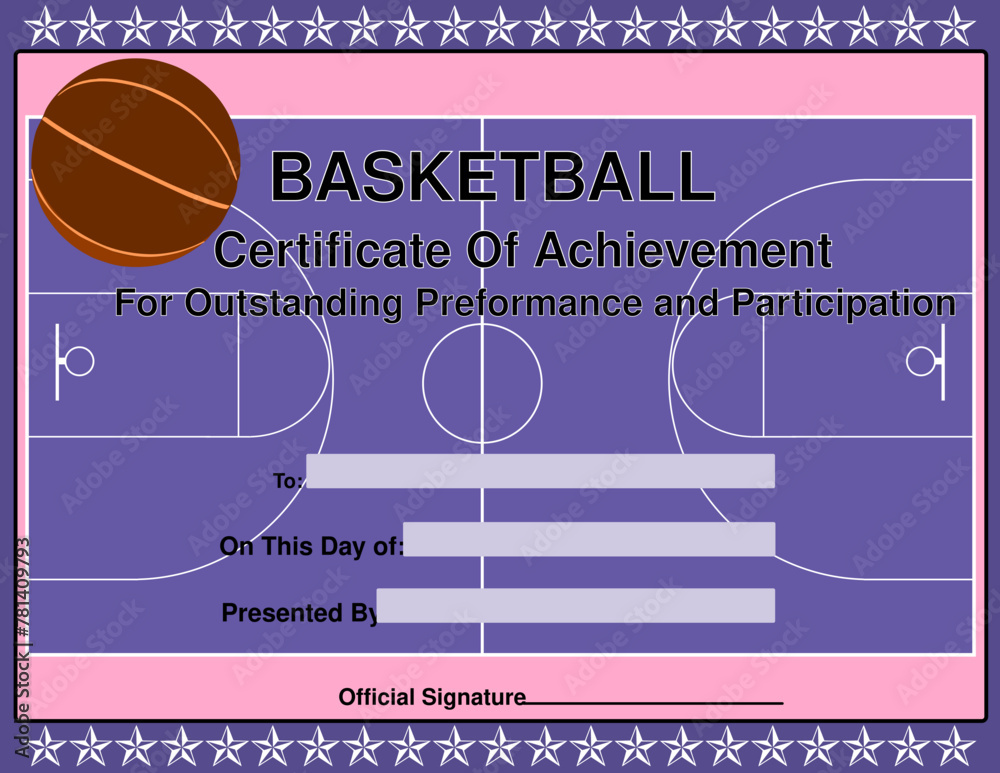 Certificate of achievement in basketball, player diploma vector ...