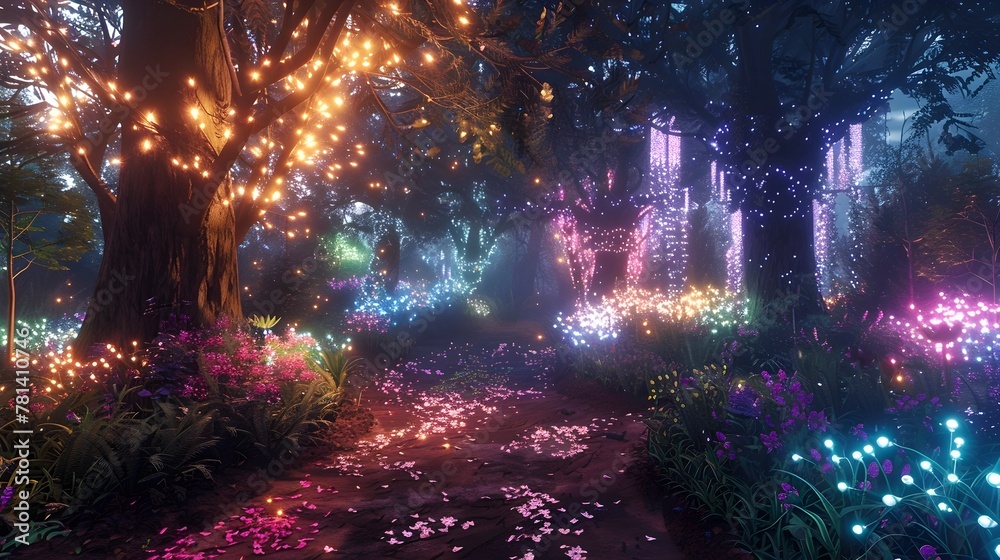 Enchanted Woodland Pathway Illuminated by Magical Wisps and Glowing ...