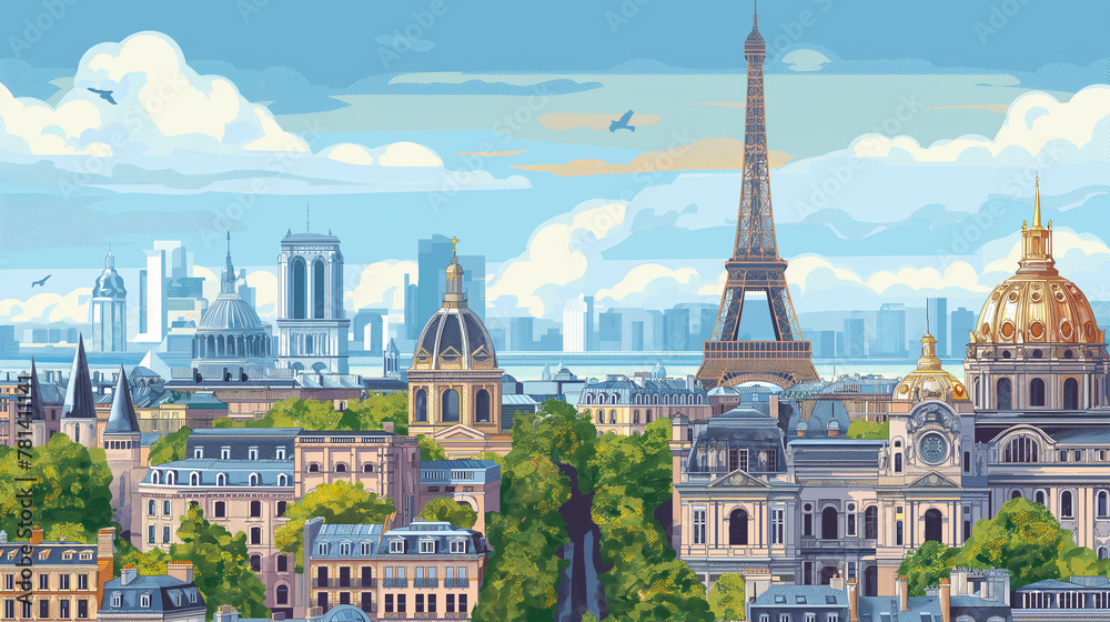 vector illustrator background with view of famous Paris landmark ...