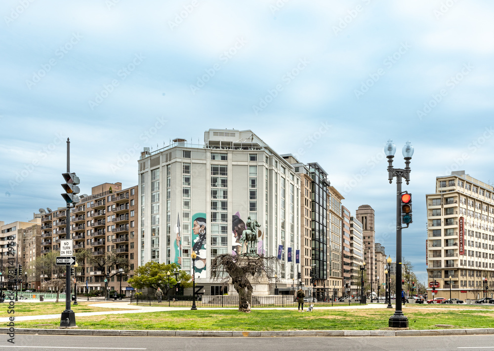 Washington DC - US - Mar 22, 2024 View of Thomas Circle, a traffic ...