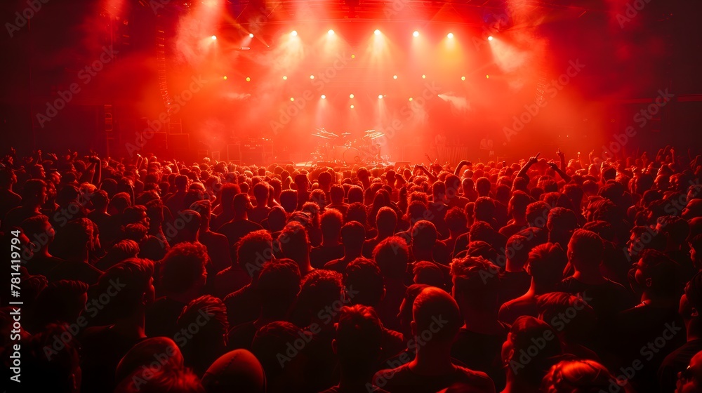 red light in a concert crowd eager to fill the auditorium with music ...