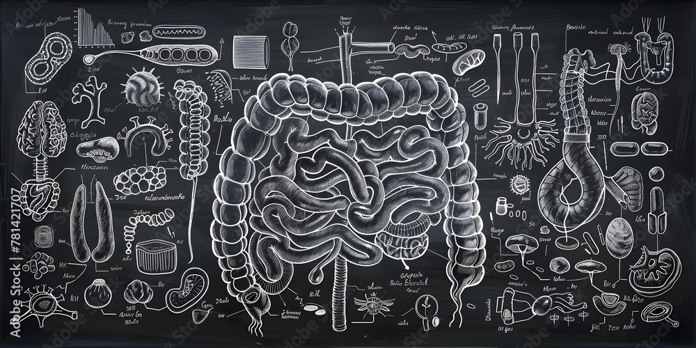 Detailed Chalkboard Diagram Illustrating the Digestive System and ...