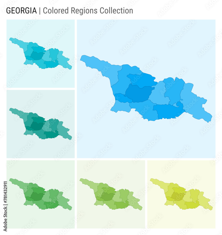 Georgia map collection. Country shape with colored regions. Light Blue ...