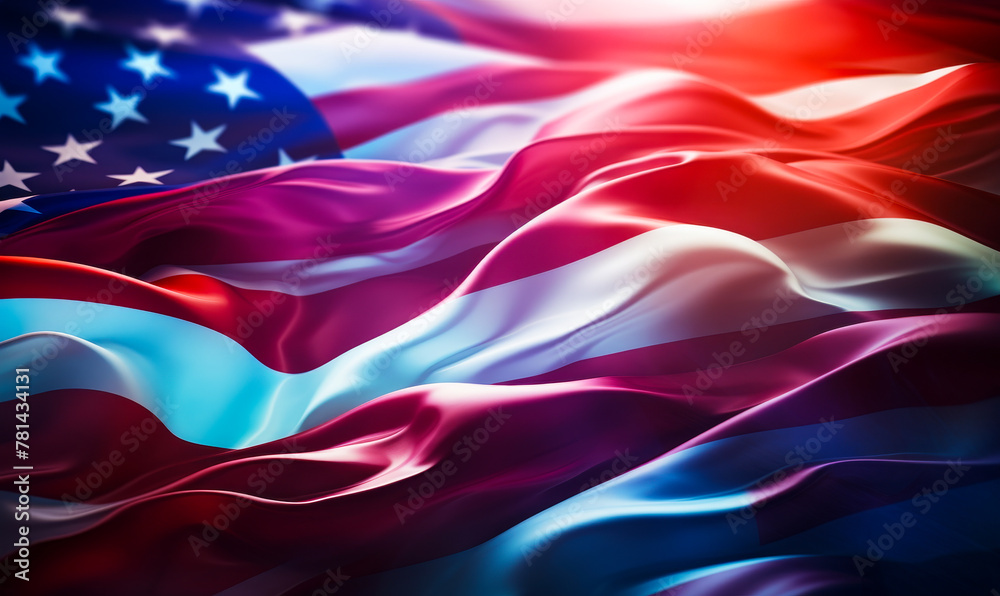 Abstract American flag design with graceful flowing red, white and blue ...