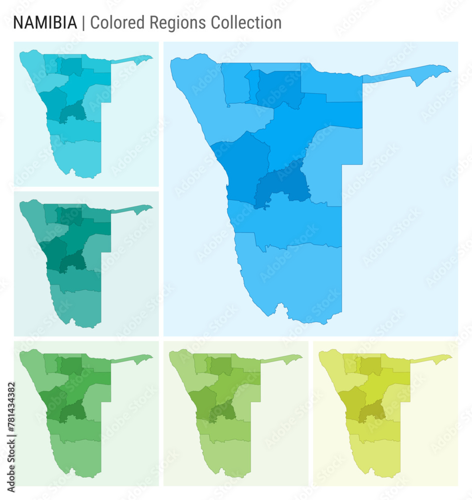 Namibia map collection. Country shape with colored regions. Light Blue ...