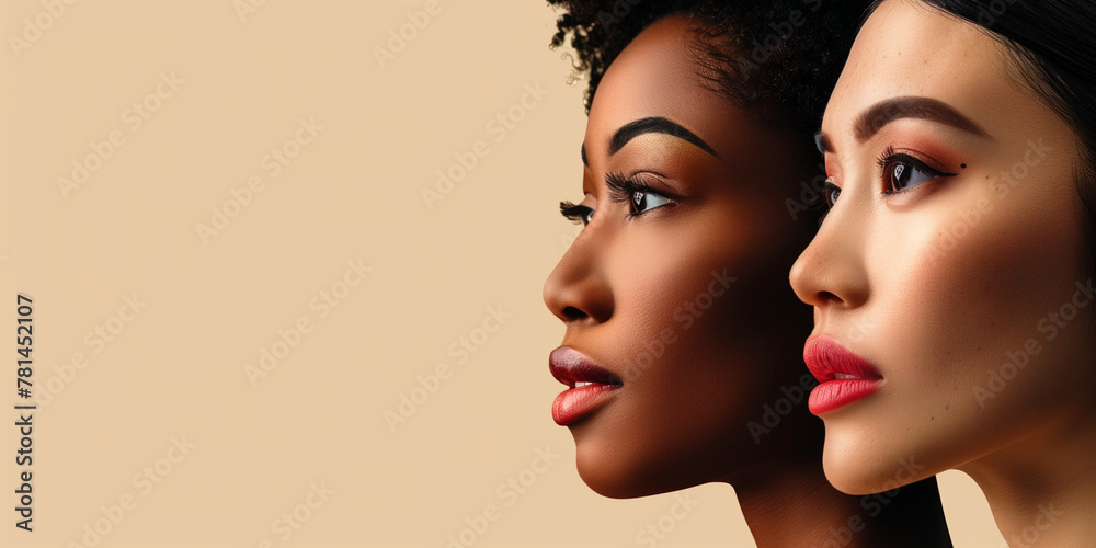Two women with different skin tones stand side by side, one with a ...