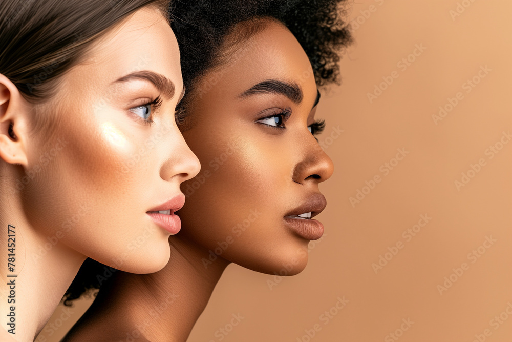 Two women with different skin tones stand side by side, one with a ...