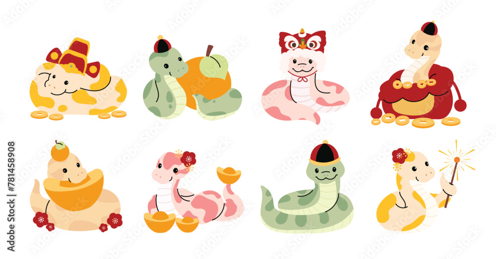 Cute funny snakes element vector set. Chinese new year symbol, snake ...