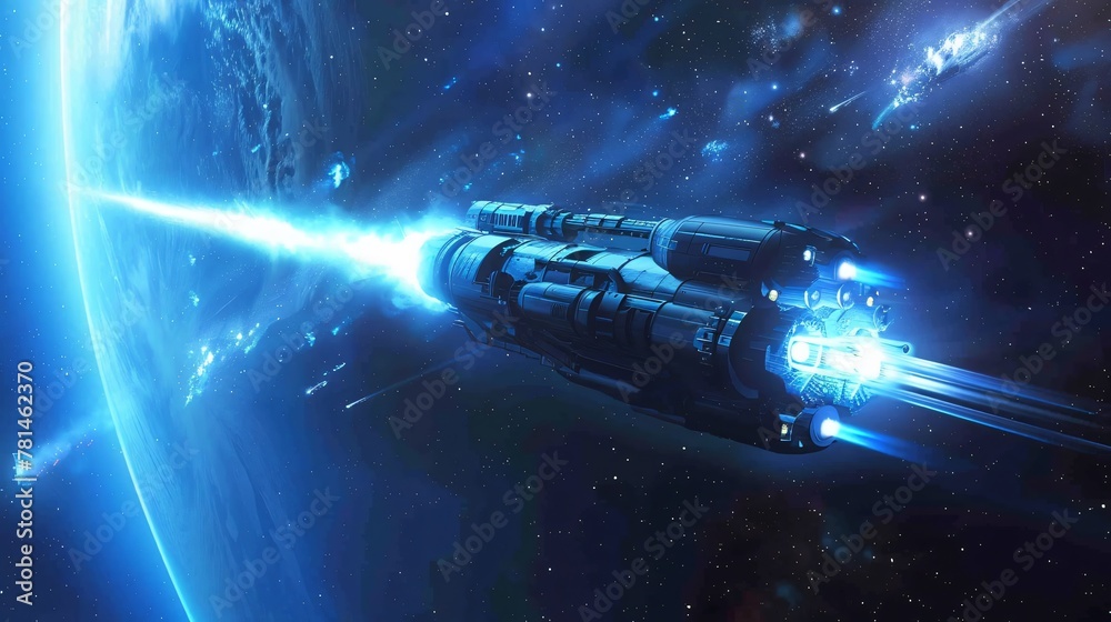 Massive cannon firing illustrated with blue energy pulses showcasing ...