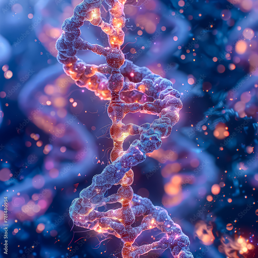 A scientific illustration showing the double helix structure of DNA, with two intertwined ...