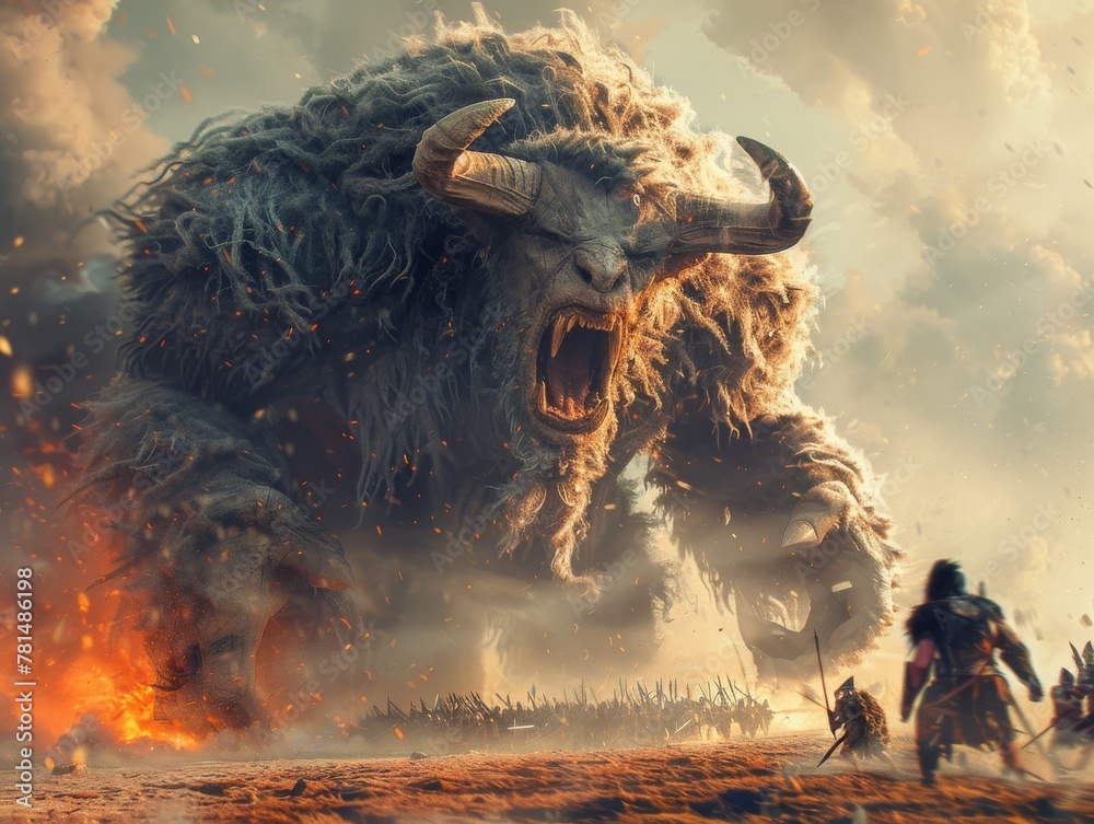 Illustration of the Gog and Magog battle, wide shot, epic scale ...