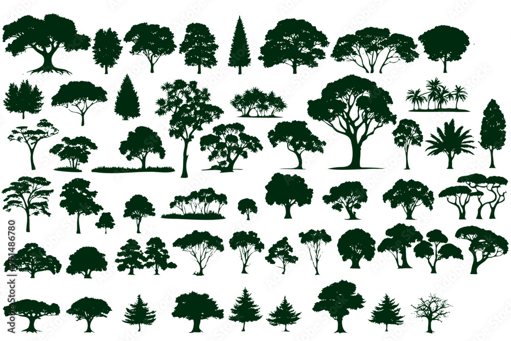 collection trees in various sizes and shapes, including palm trees and ...