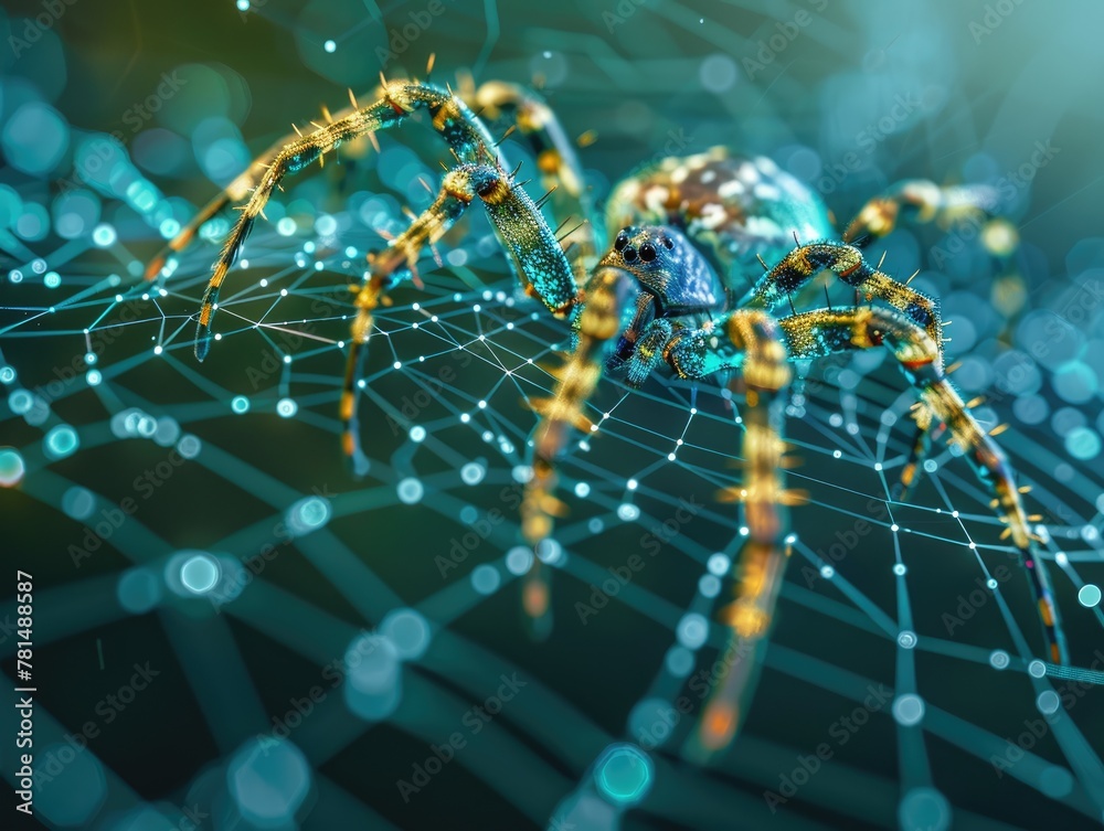 A spider weaving a web made of conductive threads merging nature with ...