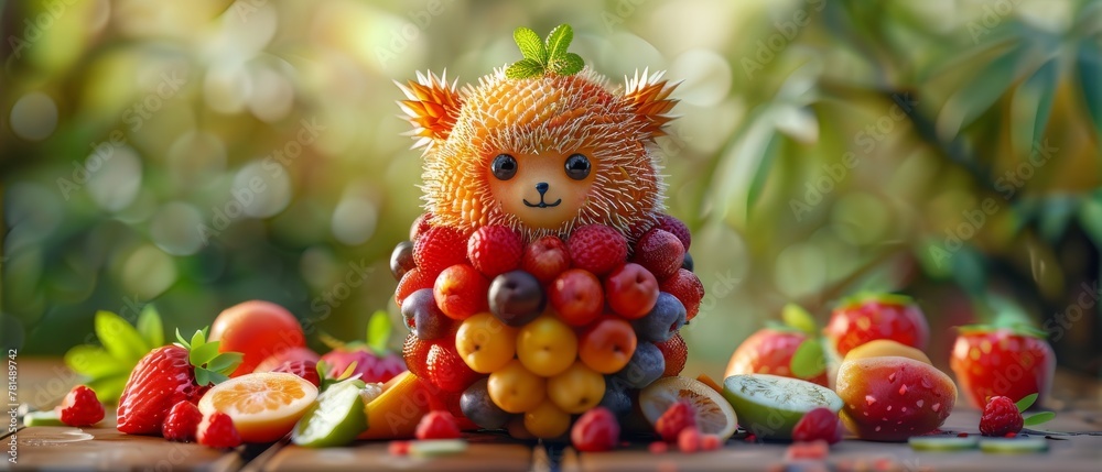 Adorable little fruit animal, made of cut open fruits, using photo ...