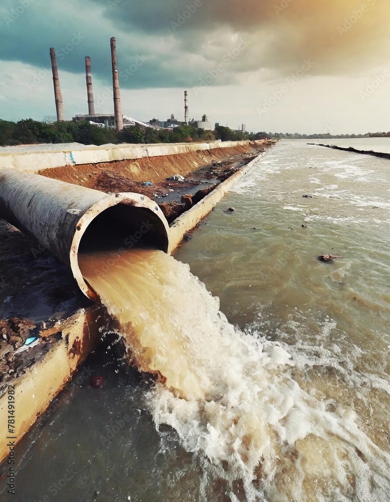 Environmental damage concept, Industrial and factory wastewater ...