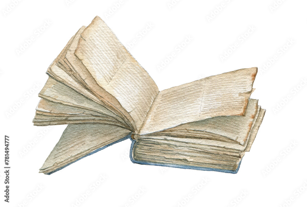 Watercolor open book illustration, vintage book clipart isolated on ...