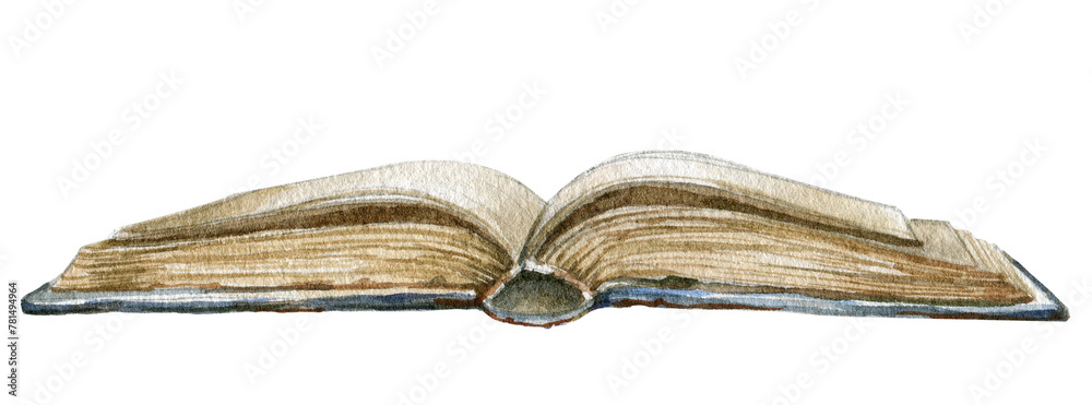 Watercolor open book illustration, vintage book clipart isolated on ...