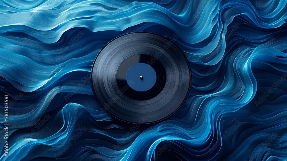 vinyl record with soundwaves emanating from it Use a monochromatic ...