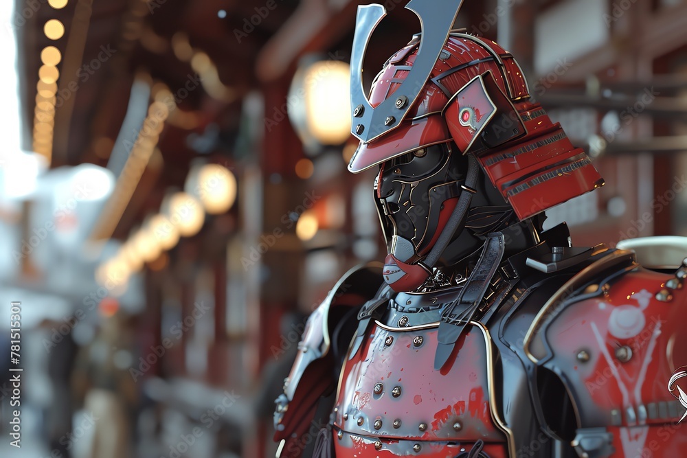 robot samurai standing proudly at eye-level, combining the elegance of ...